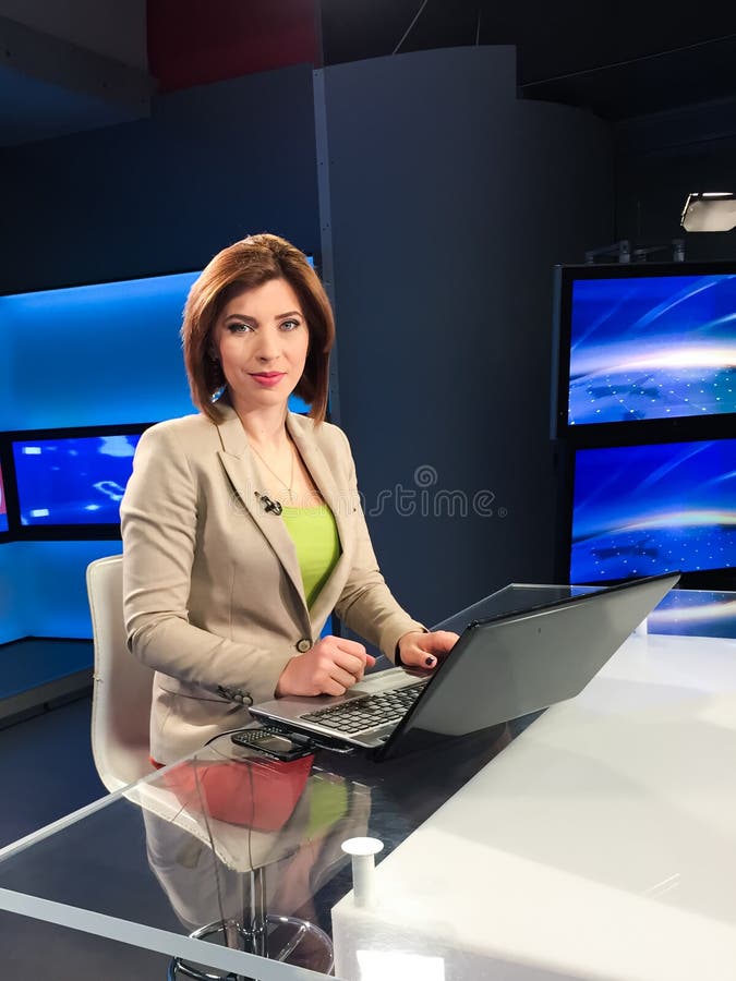 TV Reporter at the News Desk Stock Image - Image of event, television ...