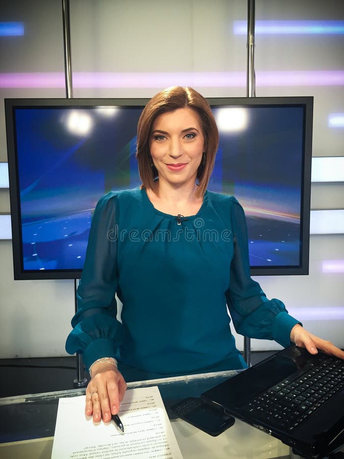 TV Reporter at the News Desk Stock Photo - Image of information, show ...