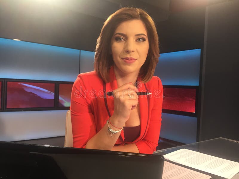 TV Reporter at the News Desk Stock Photo - Image of television ...