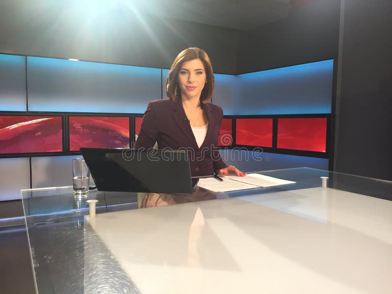TV Reporter at the News Desk Stock Image - Image of press, journal ...