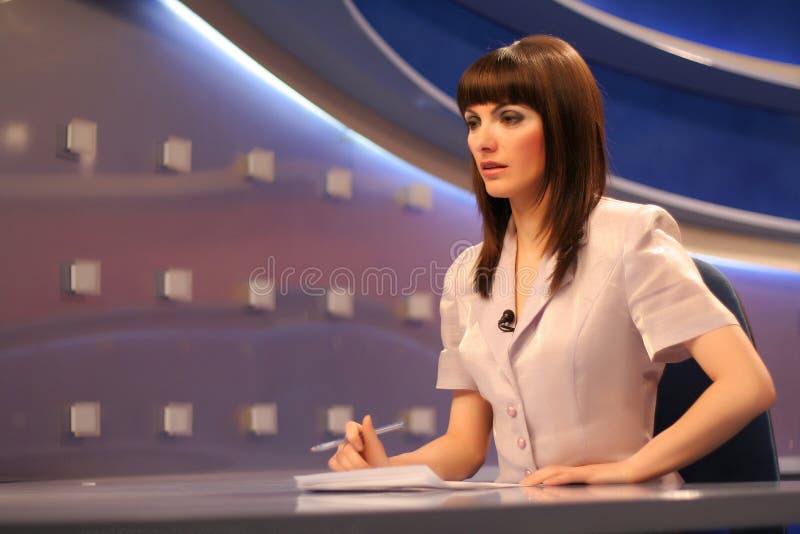 TV reporter in studio stock photo. Image of light, prompter - 2314836
