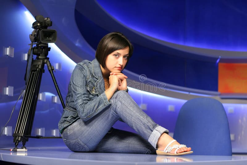 TV reporter in studio stock photo. Image of cute, live - 2314832