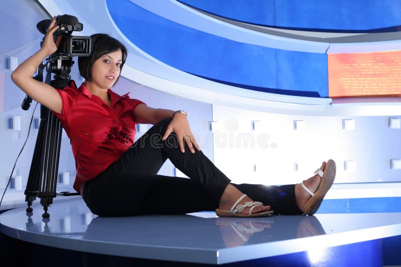 TV reporter in studio stock photo. Image of cute, live - 2314832