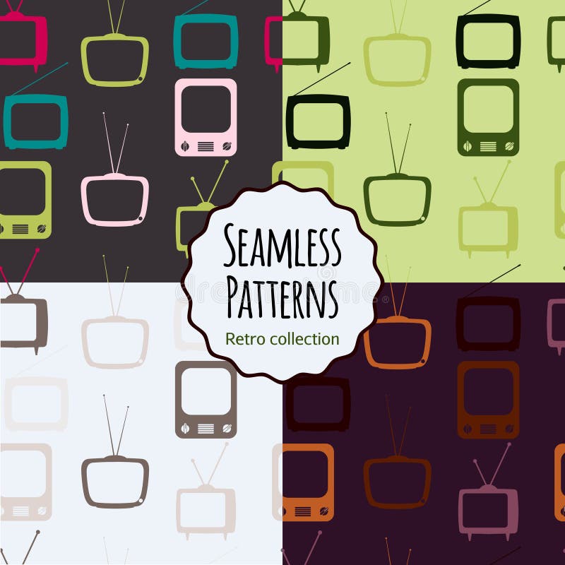 Tv Retro Seamless Patterns Set. Colorful Abstract Background. Stock ...