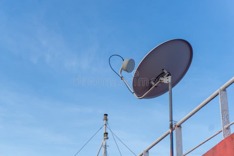 TV Satellite Antenna on the Ship Deck. Satellite Tv Receiver Stock ...