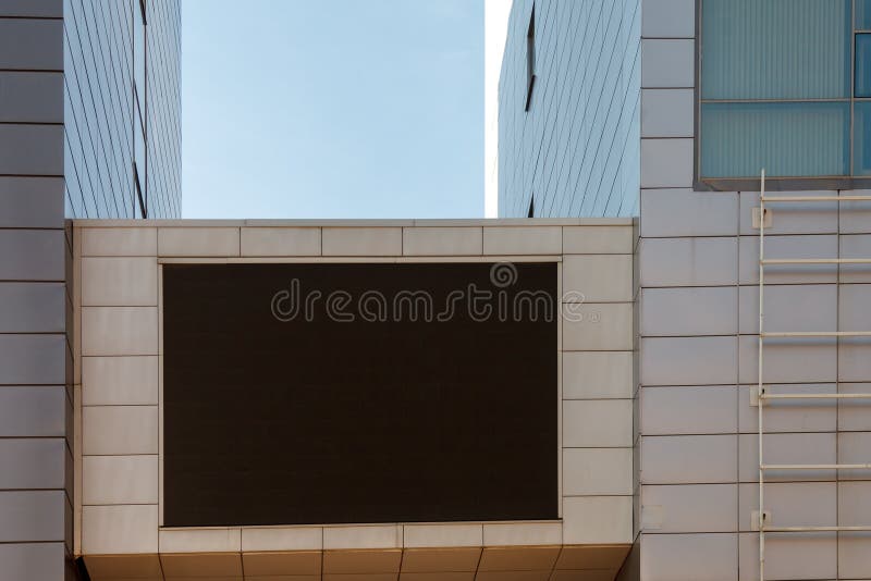 TV Screen on Business Building. Large Blank Black Screen of TV Layout ...
