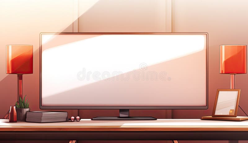 Tv Screen on Desk with White Screen Stock Illustration - Illustration ...