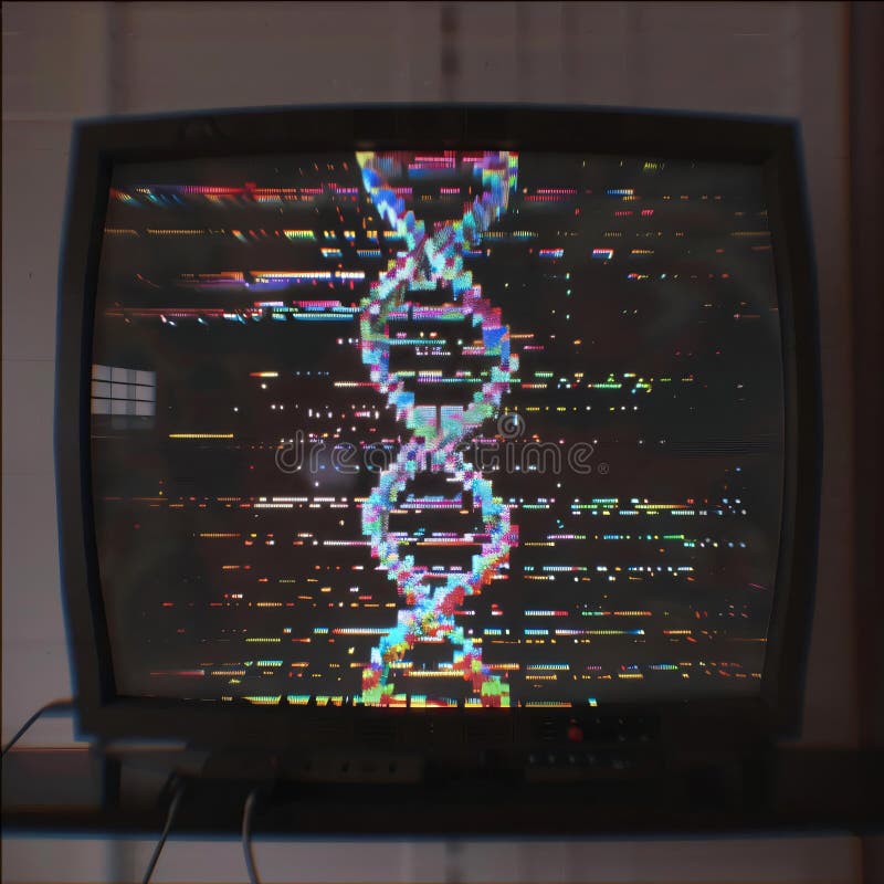 Tv Screen Displays Colorful Glitchy Pattern Resembling DNA Double Helix ...