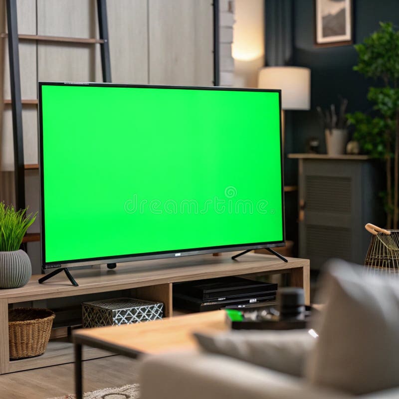 Chroma Key Compositing. TV with Mockup Green Screen in Room. Mockup for ...