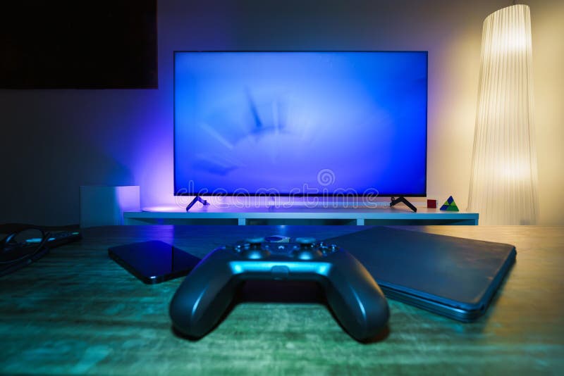 Tv Screen Home Entertainment Game Pad on Table Stock Photo - Image of ...