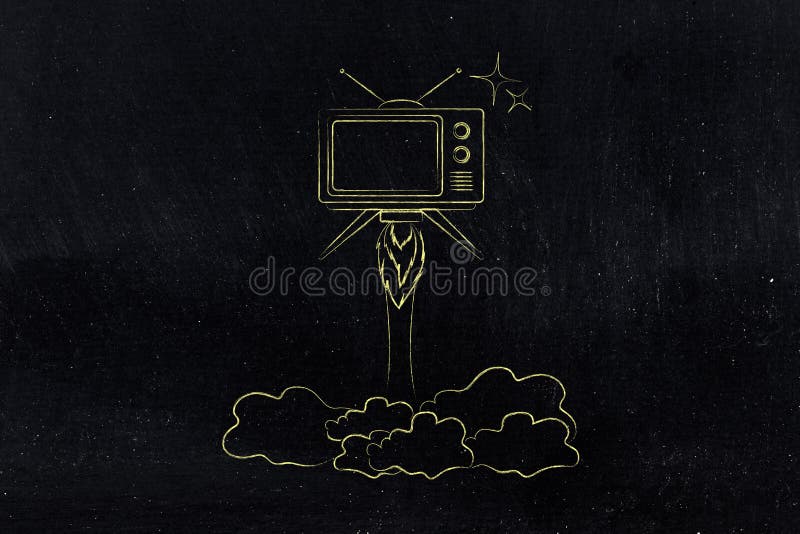 Tv Series Launch, Television Flying Like a Rocket Stock Illustration ...
