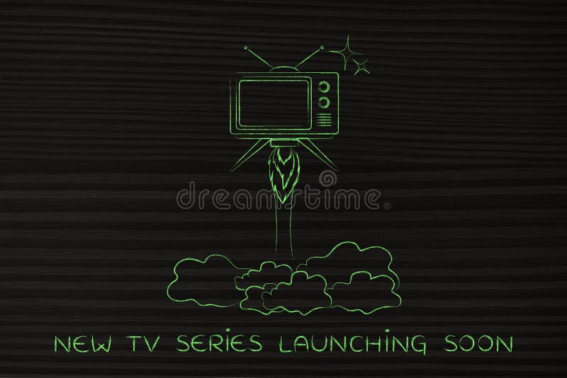 Tv Series Launch, Television Flying Like a Rocket Stock Illustration ...