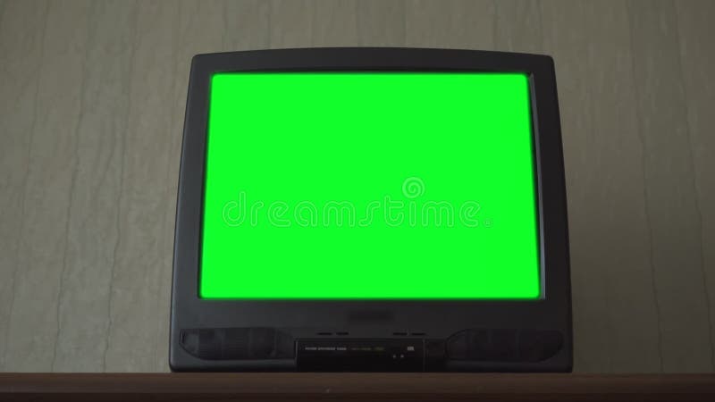 TV-set with Green Electronic Projection on Screen on Table Stock Video ...