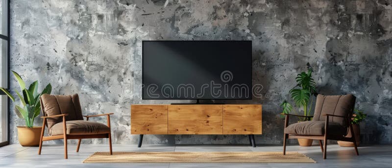 TV Set on a Textured Light Gray Wall Stock Image - Image of house ...