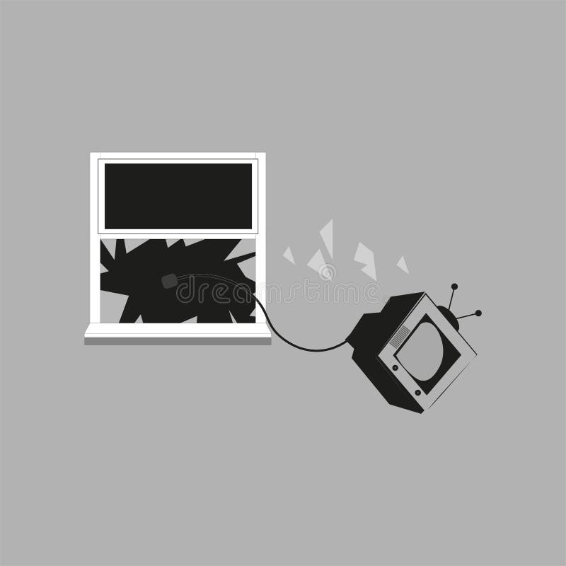 TV Set Thrown from Window Vector Illustration on a Grey Background ...