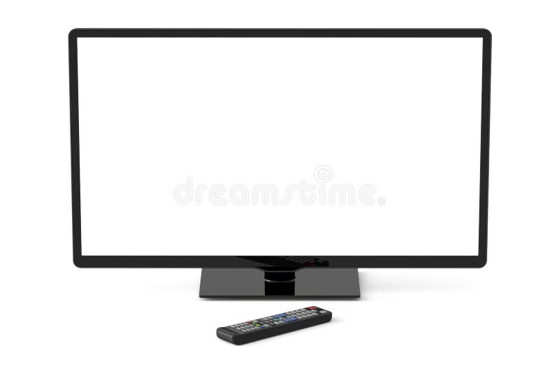 TV Set with White Screen and Remote Control Stock Illustration ...