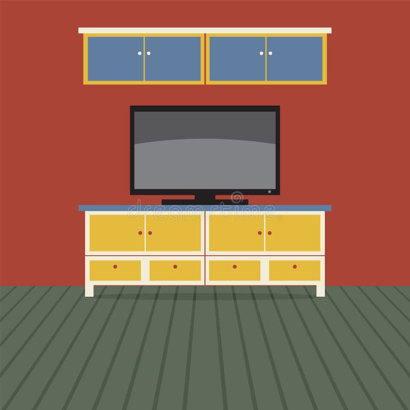 TV Shelf with Wall Cabinet. Stock Vector - Illustration of ...