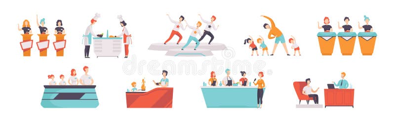Tv Show with People Character Participate in Program Vector Set Stock ...