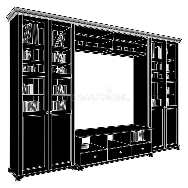 TV Stand Bookcase Vector 01. Isolated on White Background. Stock Vector ...