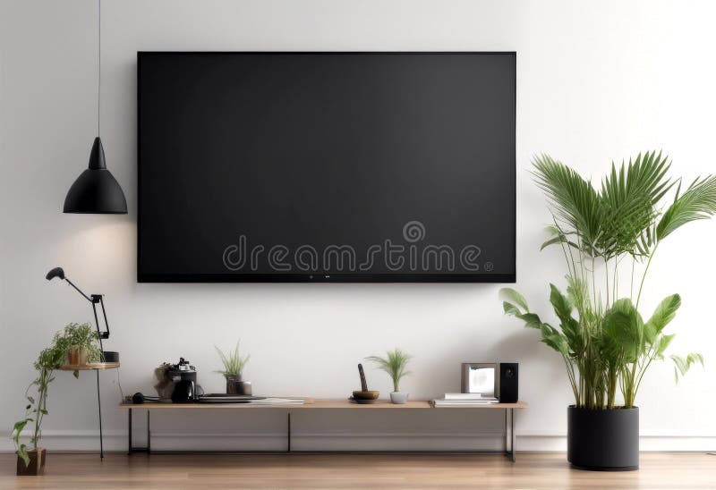 Tv Stand Display Realistic Mockup Black Presentation Led Hd Screen ...