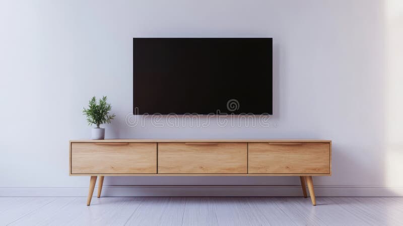 TV Stand with Television on Wall Modern Style 3D Render Stock ...