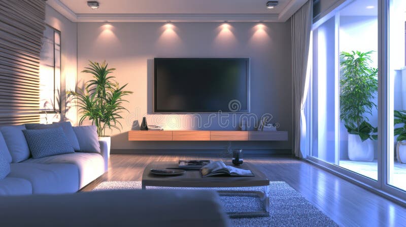 TV Stand with Television on Wall Modern Style 3D Render Stock ...