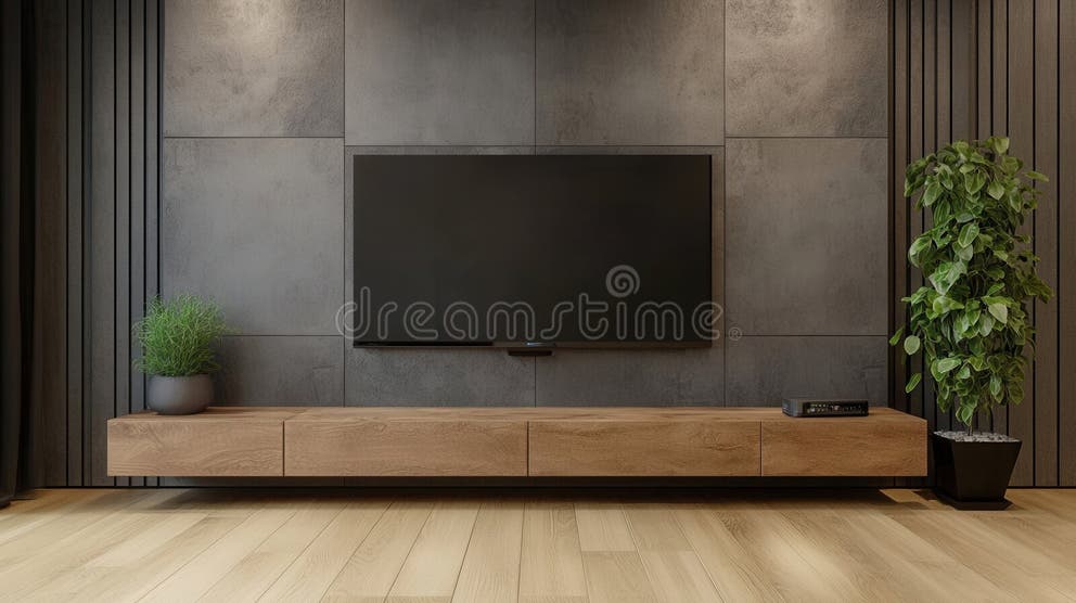 TV Stand with Television on Wall Modern Style 3D Render Stock ...