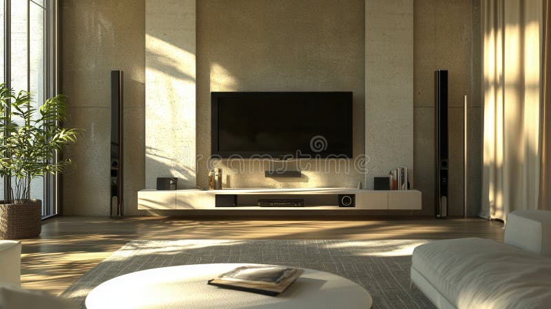TV Stand with Television on Wall Modern Style 3D Render Stock ...