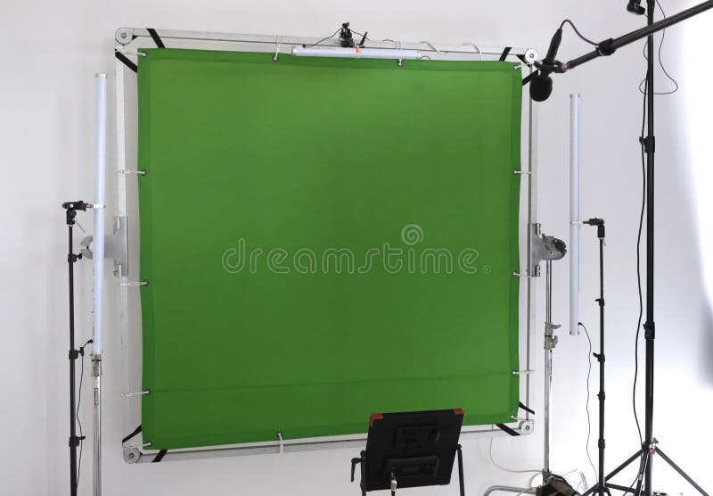 TV Studio with Green Screen, Lights, and Camera Stock Photo - Image of ...