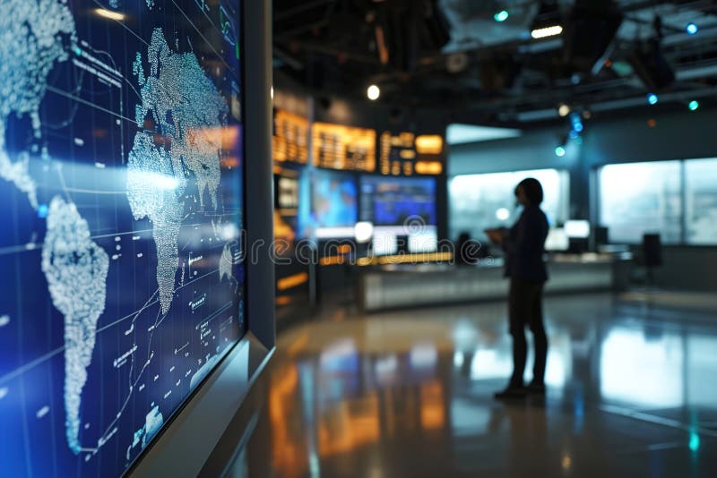 TV Studio with Large Monitors, Backdrops and Interior from a TV Studio ...