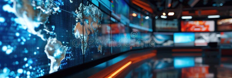 TV Studio with Large Monitors, Backdrops and Interior from a TV Studio ...