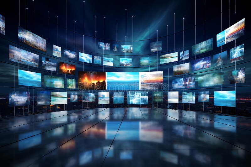 Tv Studio with Many Different Images (3D Rendering Stock Illustration ...