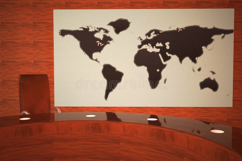 TV studio with world map stock illustration. Illustration of tech ...