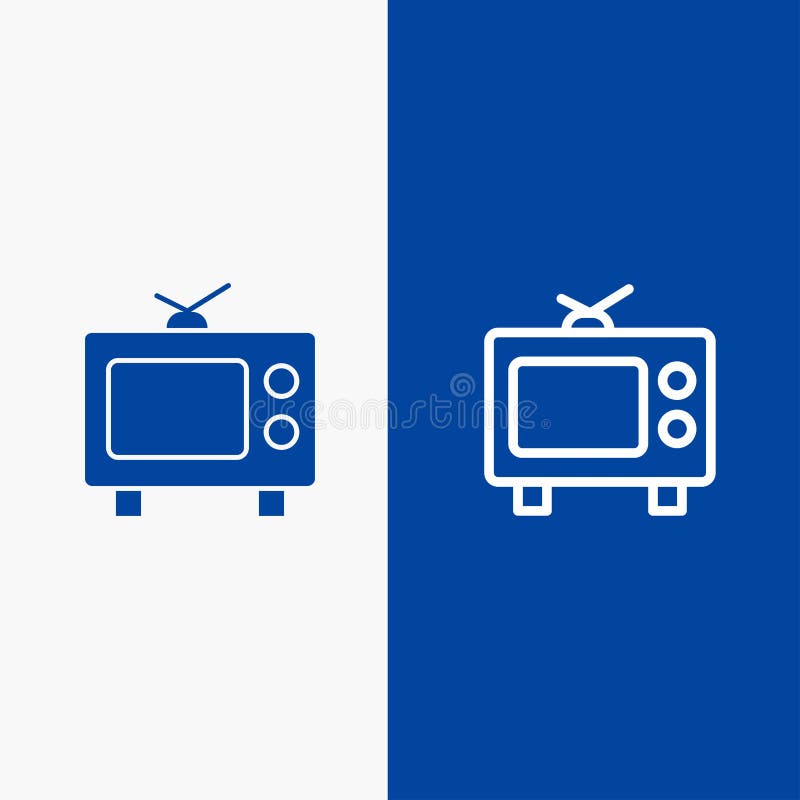 TV, Television, Media Line and Glyph Solid Icon Blue Banner Line and ...