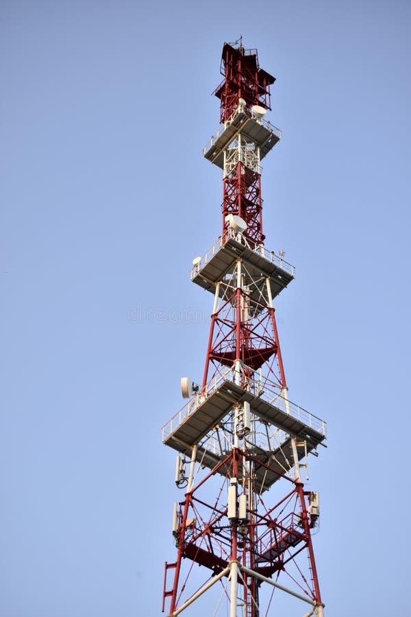 TV Tower Antenna with Tree and TV Center Building Stock Photo - Image ...