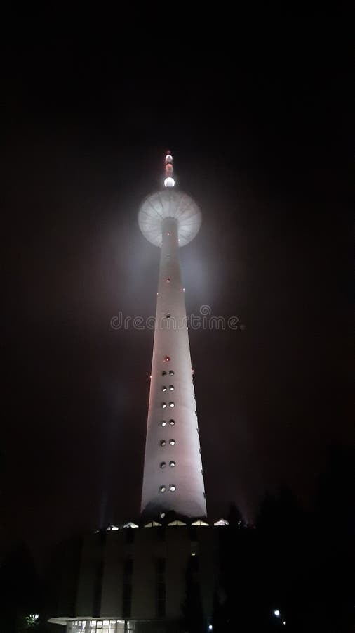 Tv Tower at night stock photo. Image of glass, wing - 188583352