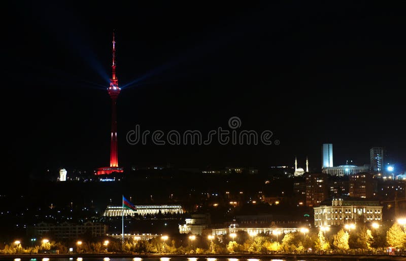 TV tower at night stock photo. Image of aerial, caspian - 7188744