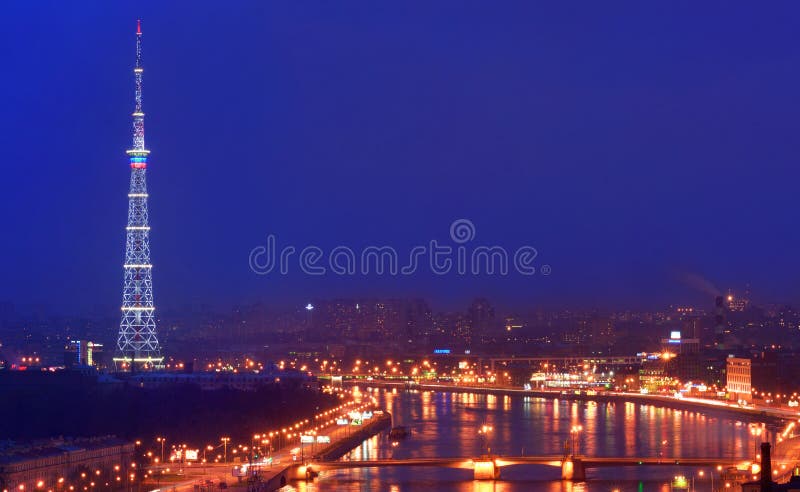 TV Tower with Night Illumination. Editorial Photography - Image of ...