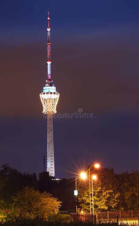 TV Tower, Night Scene in City Stock Image - Image of basket, hight ...