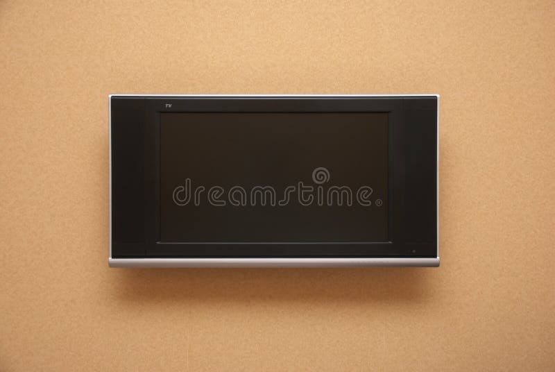 Flat screen TV on wall stock photo. Image of presentation - 3146346