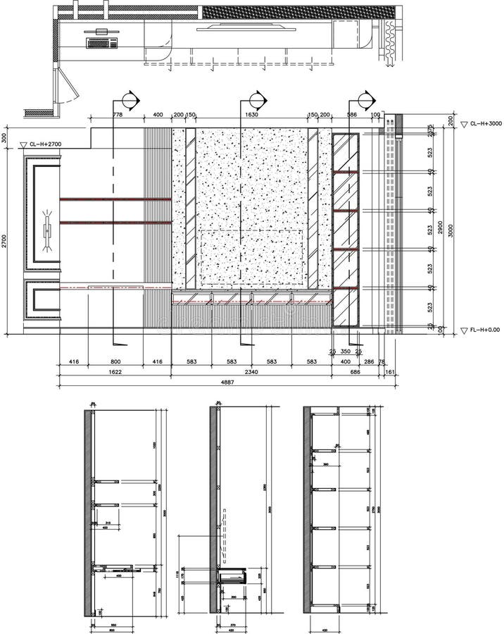 TV Wall with Drawer and LED Work Desk AutoCAD Front Elevation and ...