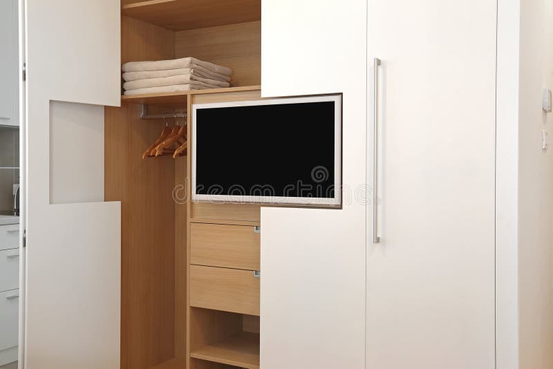 TV and Wardrobe stock photo. Image of interior, screen - 86027294