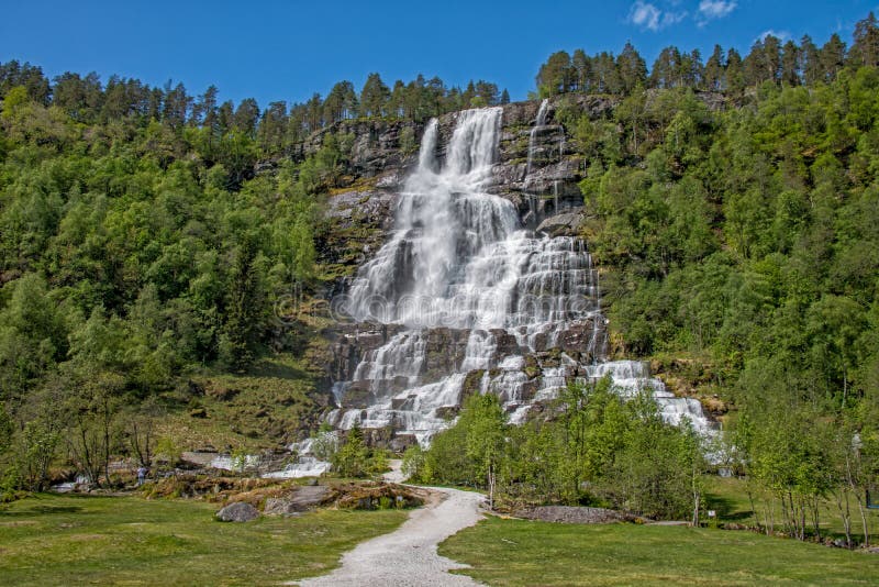 Tvinde Waterfall And Stones Stack - Norway Stock Image - Image of path ...