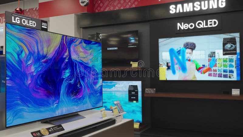 TVs of Different Brands are Shown at an Electronics Store. Minsk ...
