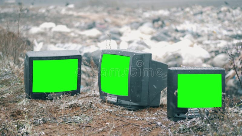 TVs with Green Screens on a Landfill. Stock Footage - Video of outdated ...