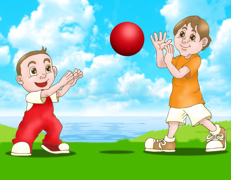 Twee Jongens Spelen Rode Bal Stock Illustratie - Illustration of weinig ...