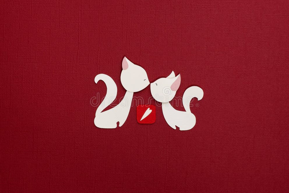 Twee Katten Met Rood Hart Applique Stock Afbeelding - Image of document ...