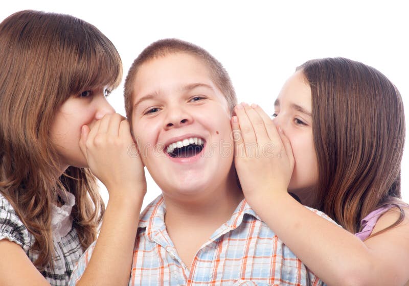 Twee Meisjes En Jongen Het Roddelen Stock Foto - Image of meisjes ...