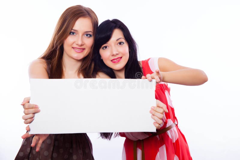 Twee meisjes met banner. stock afbeelding. Image of schoonheid - 29240959