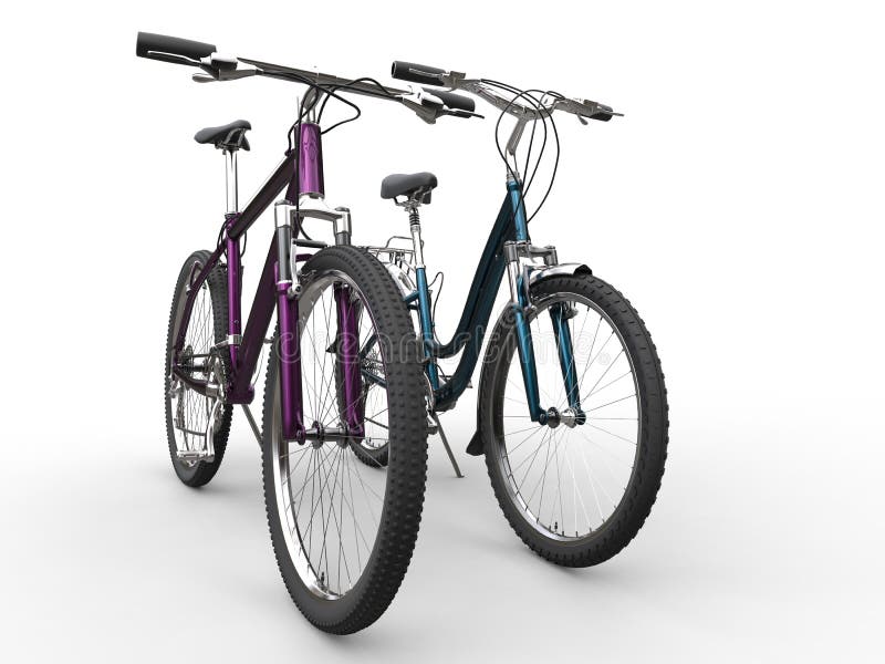 Twee Moderne Fietsen - Metaalkleuren - Verschillende Modellen Stock ...